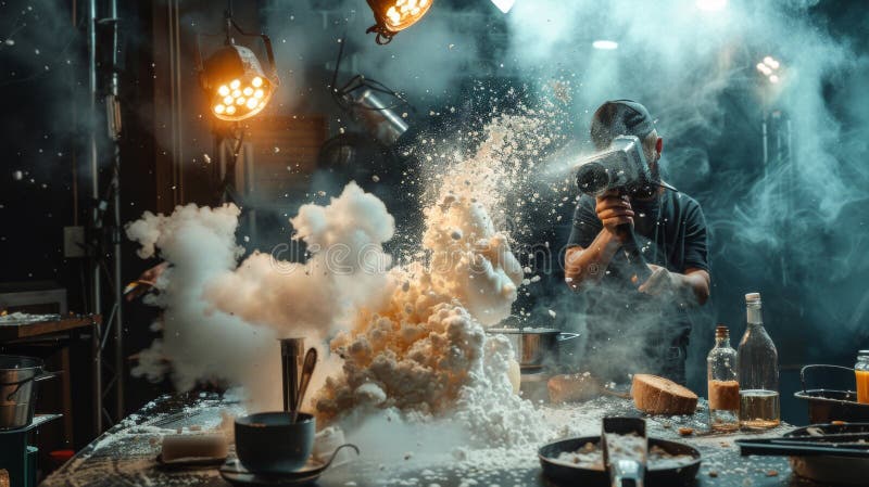 Dramatic Culinary Explosion Captured in a Kitchen Stock Photo - Image ...