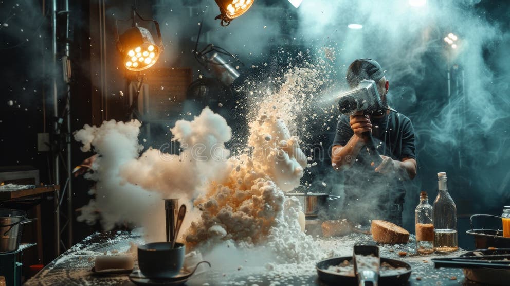 Dramatic Culinary Explosion Captured in a Kitchen Stock Photo - Image ...