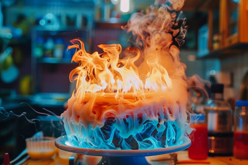 Dramatic Culinary Flames in Kitchen with Intense Blue and Orange Fire ...