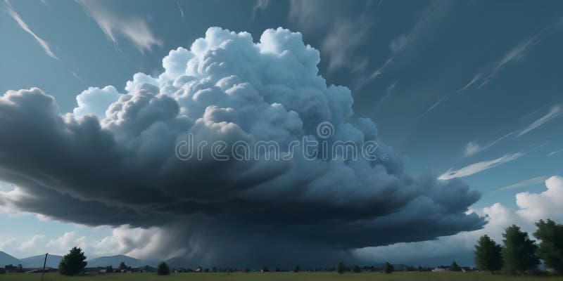 Dramatic Cumulonimbus Cloud Looming Over a Vast Field. Towering Storm ...