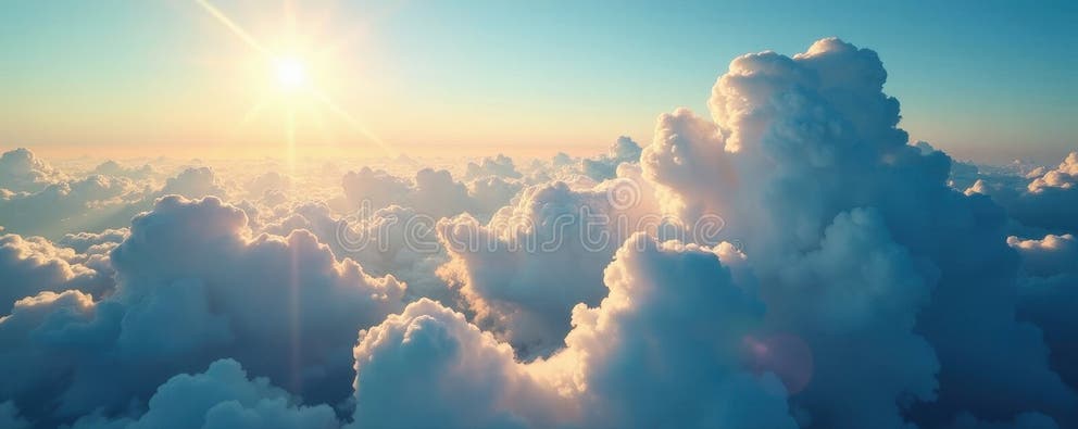 Dramatic Cumulus Clouds Below Plane Window, Sunlight Gleaming, Dramatic ...