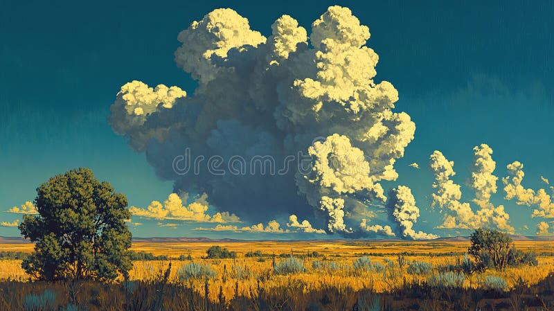 Dramatic Cumulus Clouds Over Vast Golden Prairie Landscape Stock Photos ...
