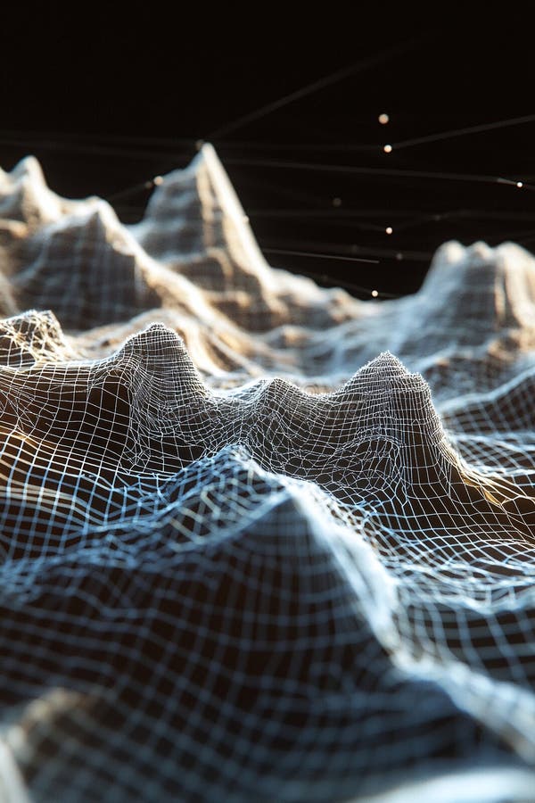 Dramatic Cyber Grid Landscape Featuring Mountain-like Formations ...