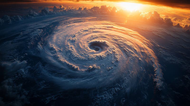 Dramatic Cyclone Over Ocean with Vibrant Sunset, Atmospheric Phenomenon ...