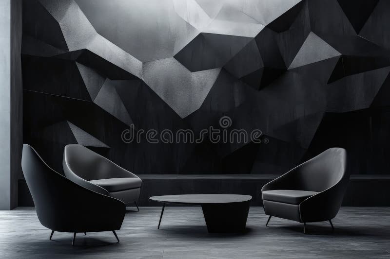 A Dramatic 3D Black Interior Featuring Sharp, Geometric Shapes and Deep ...