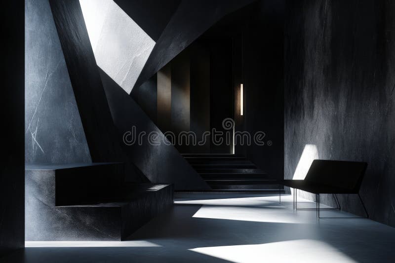 A Dramatic 3D Black Interior Featuring Sharp, Geometric Shapes and Deep ...