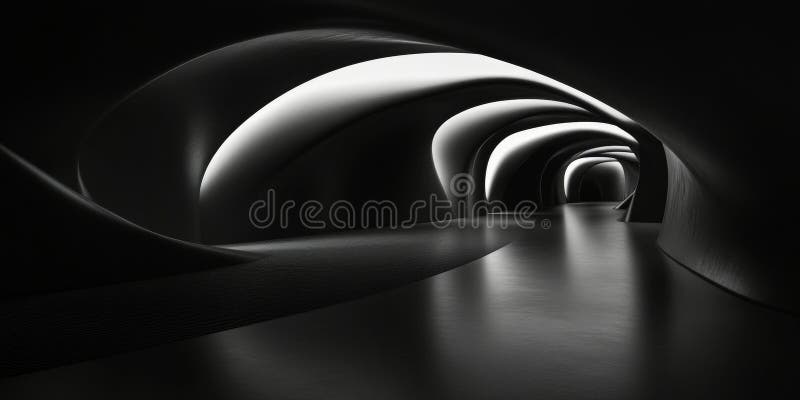 A Dramatic 3D Black Interior with an Open, Cavernous Space and Smooth ...