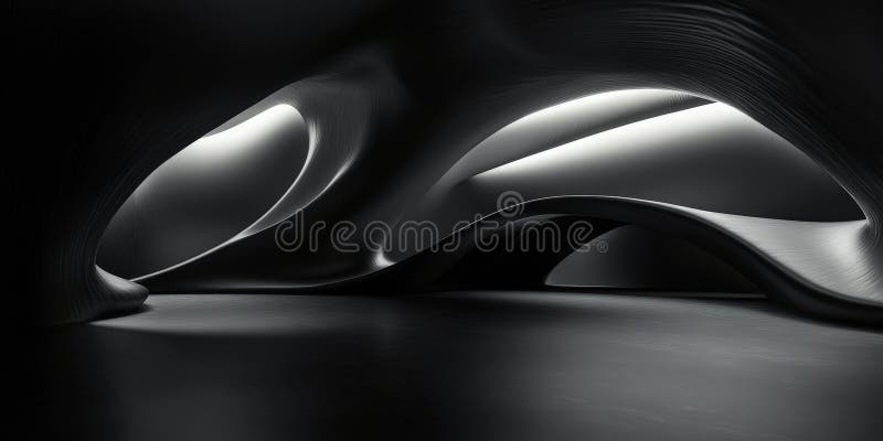 A Dramatic 3D Black Interior with an Open, Cavernous Space and Smooth ...
