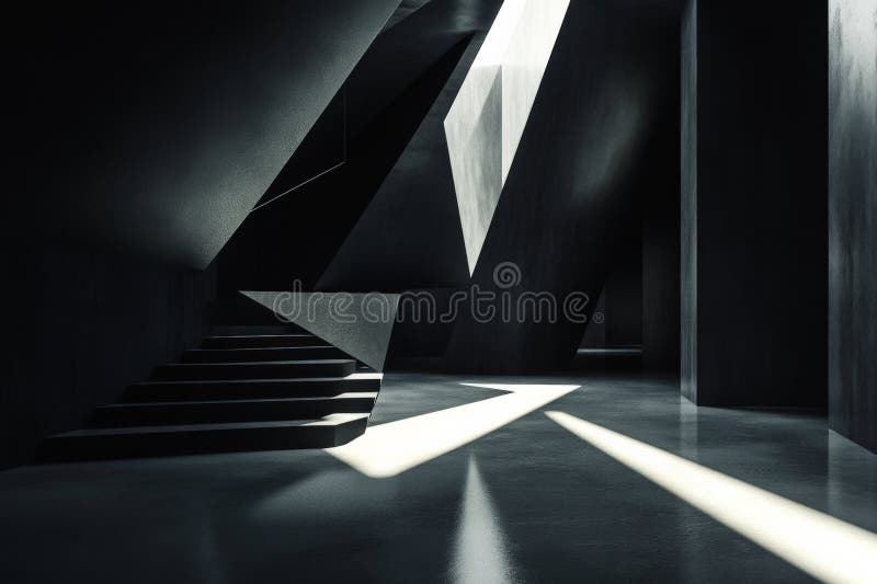 A Dramatic 3D Black Interior with Sharp, Angular Shapes and Deep ...