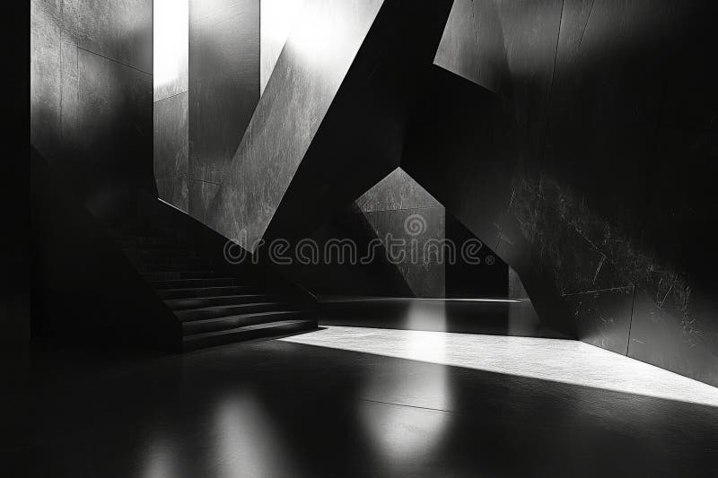 A Dramatic 3D Black Interior with Sharp, Angular Shapes and Deep ...
