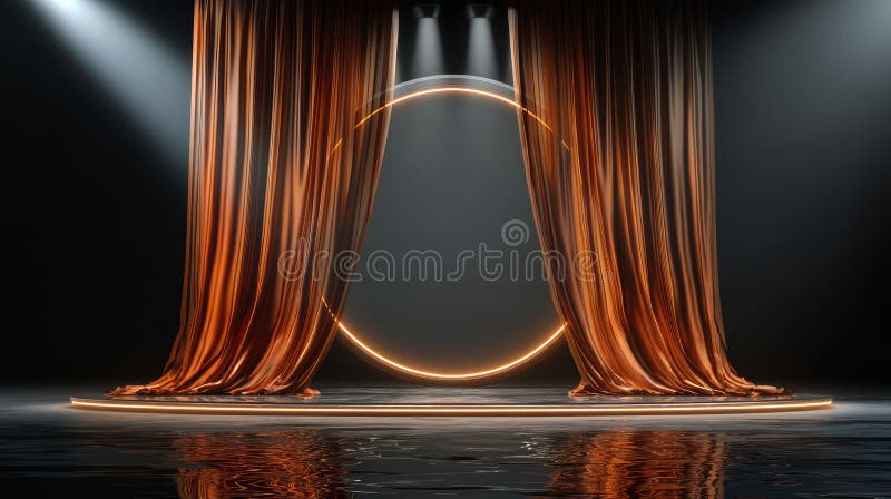 Dramatic 3D Curtain Setup with Spotlight and Circular Stage Design ...