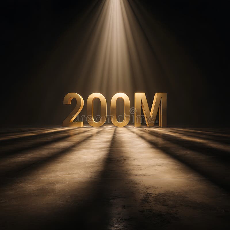 Dramatic 3D Gold Text Highlighting 200 Million with Spotlight Effect ...
