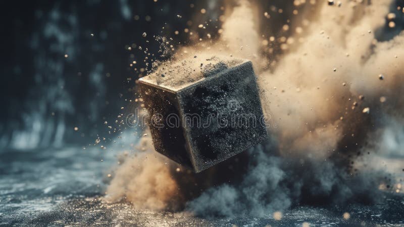 Floating Cube with Dynamic Dust Explosion Effect Stock Illustration ...