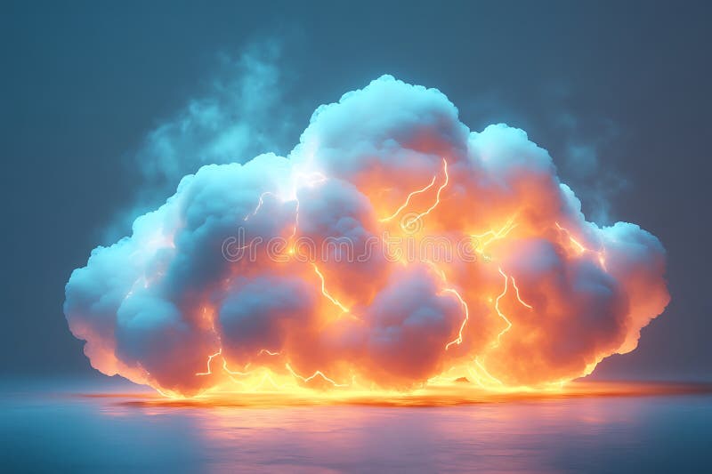 Dramatic 3D Render of Thundercloud with Lightning, Orange and Blue Hues ...