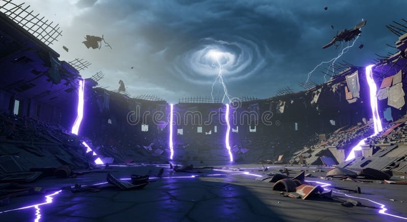 Apocalyptic Ruins with Violet Energy Stock Illustration - Illustration ...