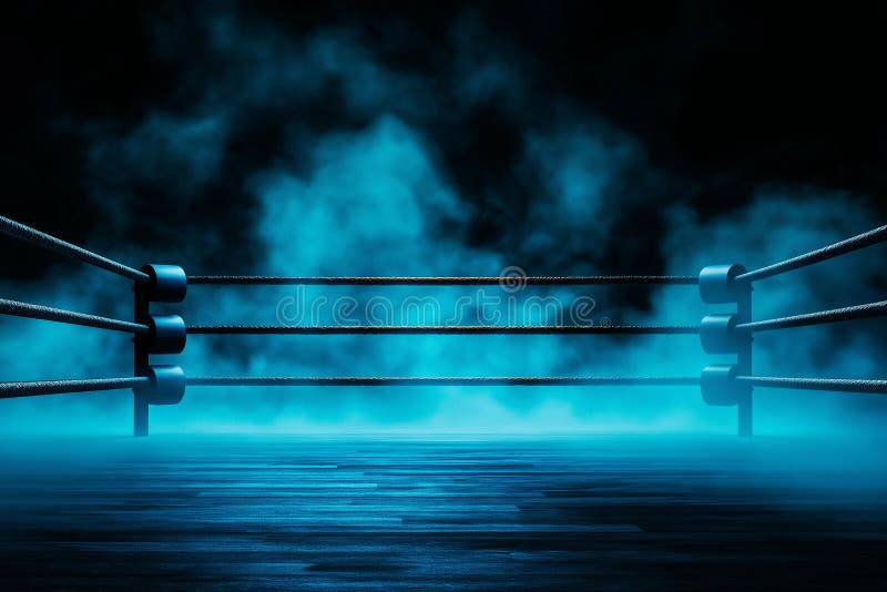 Dramatic 3D Rendering of Empty Boxing Ring Surrounded by Dark Smoke ...