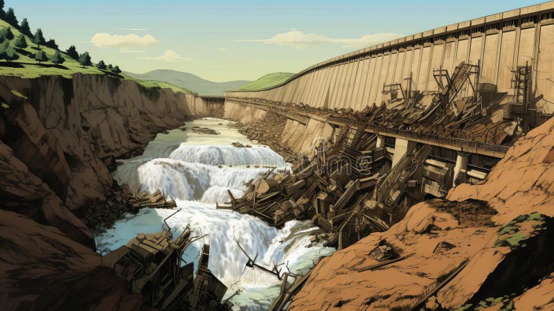 Dramatic Dam Collapse Unleashes Torrent of Water and Chaos Stock ...