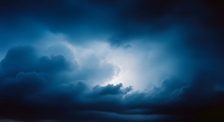 Dramatic Dark Blue Storm Clouds with Light Breaking through, Ai Generated Stock Illustration ...