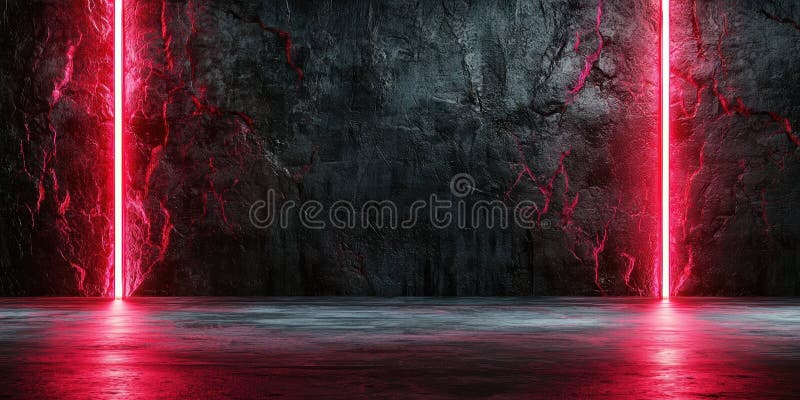 Dramatic Dark Cave with Glowing Red Lights Stock Illustration ...
