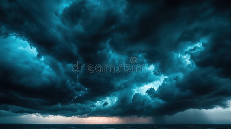 Dramatic Dark Clouds Over Ocean before Storm with Splashes of Light ...