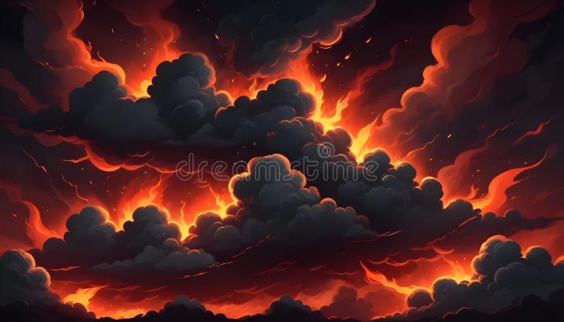 Dramatic Dark Clouds with Orange and Red Glowing Flames Stock ...