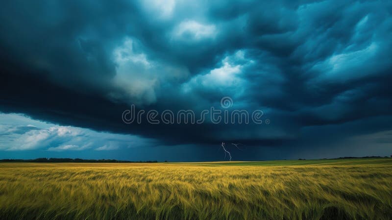 Dramatic Dark Clouds Over Golden Fields before a Storm Stock ...