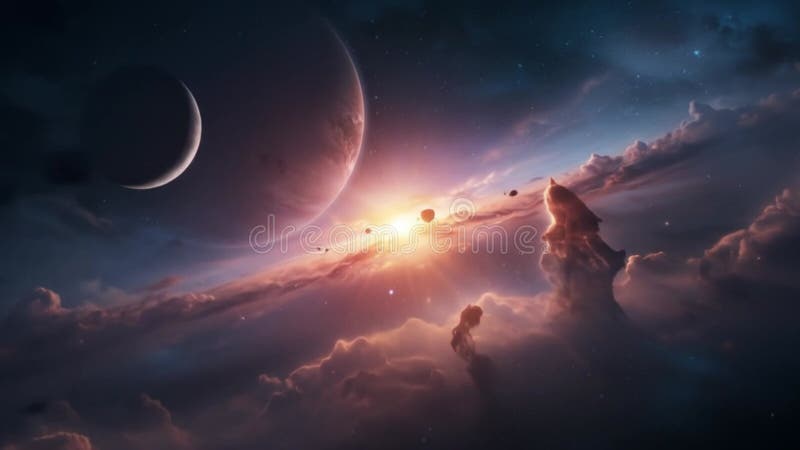 Dramatic Dark Cloudy Sky, Crescent Moon, Sun Rays Breaking through ...