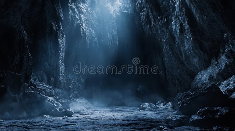 Dramatic Dark Dusty Cave with Silver Light Rays and Mysterious ...