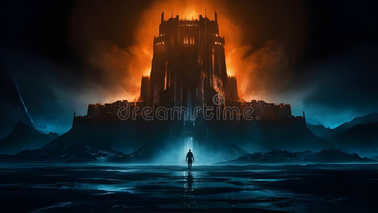 A Dramatic, Dark, and Foreboding Scene with a Towering Fortress or ...