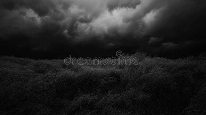 Dramatic Dark Landscape with Stormy Sky and Grass Field Stock Image ...