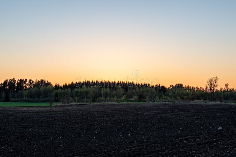 Dramatic Dark Red Clouds in Sunset Over Countryside Fields and Forests ...