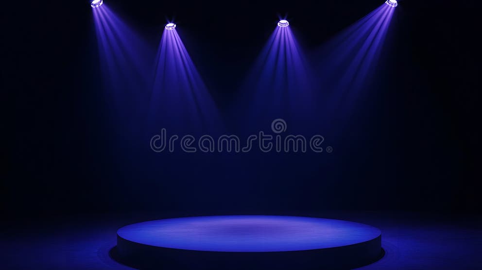Dramatic Dark Stage with Empty Spotlight Purple Lighting and Cinematic ...