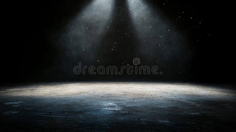Dramatic Dark Stage with Spotlight Beams and Dust Particles Stock ...