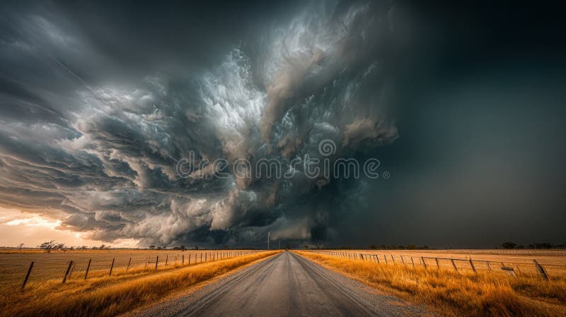 Generative AI Dramatic Storm Clouds Gathe Over Open Rural Road with ...