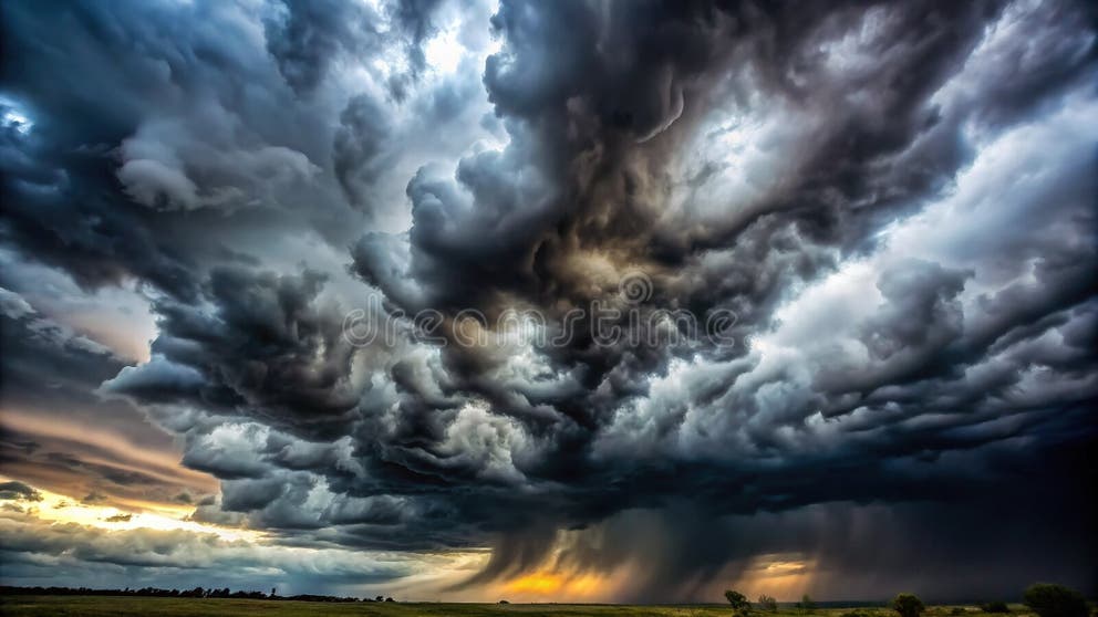 A Dramatic Dark Storm Cloudscape Ominous Thunderstorm Sky Background ...