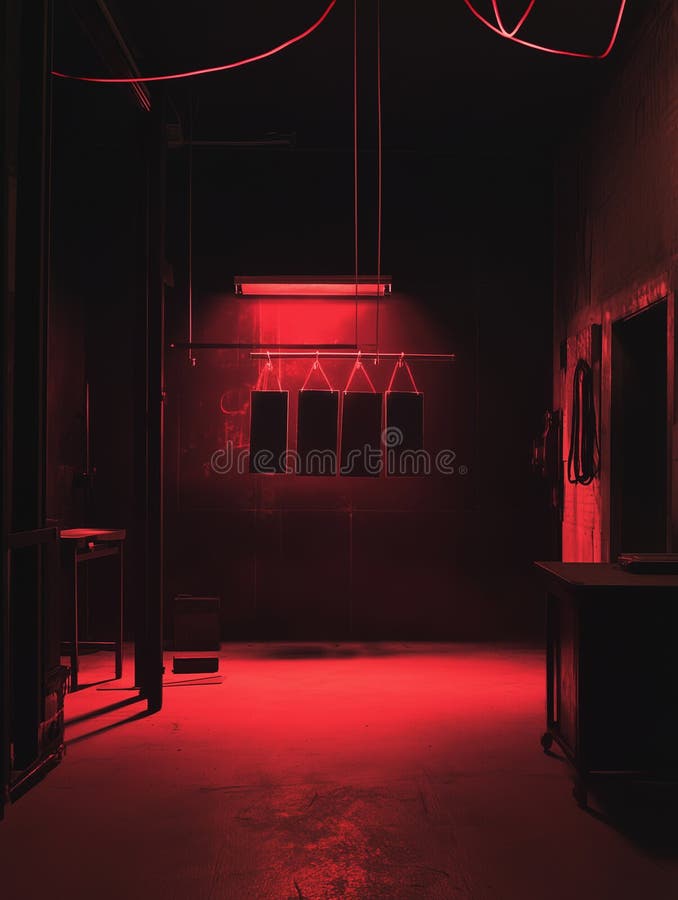 Darkroom with Red Lighting for Making Photo Stock Photo - Image of ...