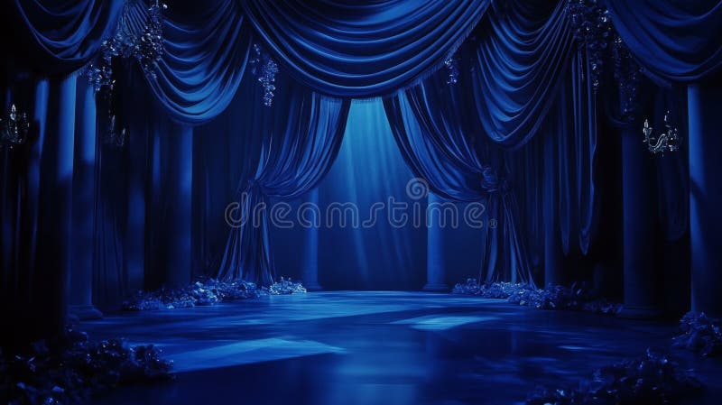 Dramatic Deep Blue Velvet Backdrop for Elegant Stage Settings Stock ...