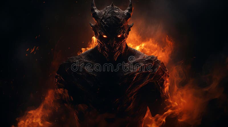 Dramatic Demon Game Concept Art in Dark Fiery Setting Stock ...