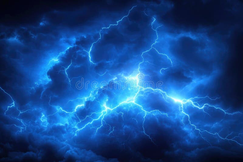 A Dramatic Depiction of a Blue Lightning Storm Illuminating the Dark Night Sky Stock Photo ...