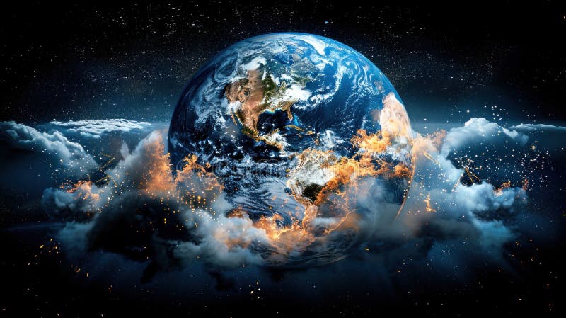 Dramatic Depiction of Earth with Explosive Elements. Generative Ai ...