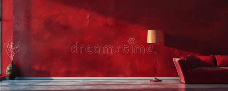 A Dramatic Depiction of an Empty Wall in Deep Ruby Red, with a Matte ...