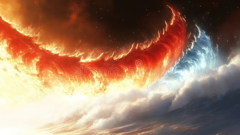 Fiery Wave and Glacial Surge Collide in a Cosmic Dance of Power Stock ...
