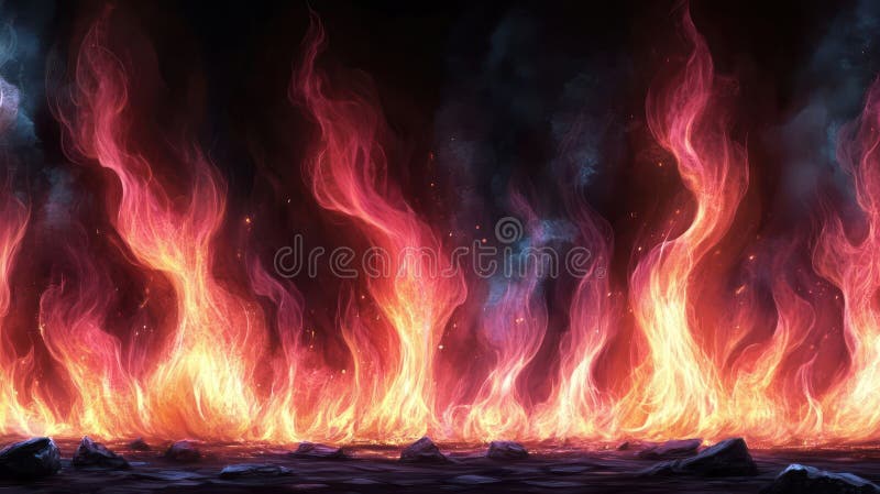 A Dramatic Depiction of Flames Rising from a Dark Surface, Creating an ...