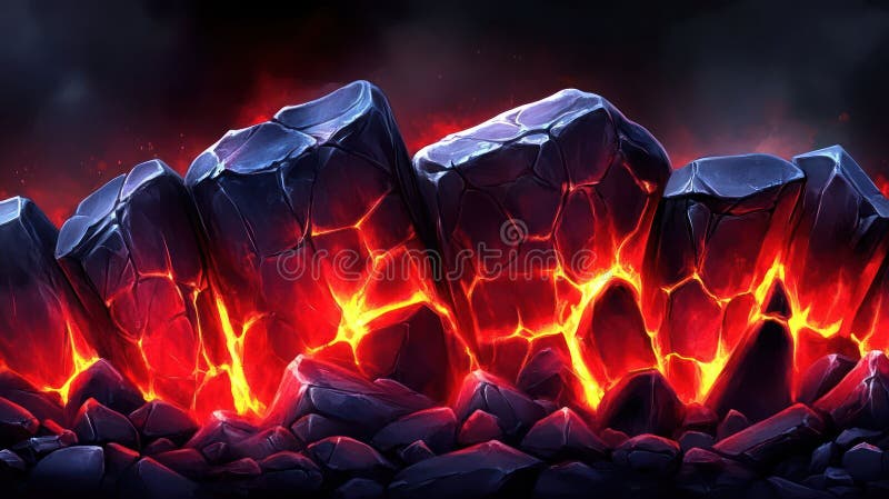 A Dramatic Depiction of Glowing Magma Flowing between Dark Volcanic ...