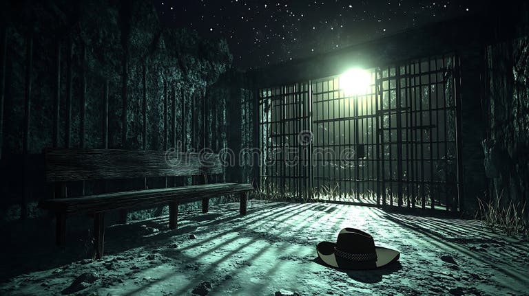 Dramatic Depiction of Jail Cell Under Moonlight with Shadows Stock ...