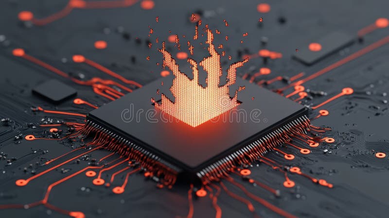 A Dramatic Depiction of a Microchip with an Explosion Effect on a ...