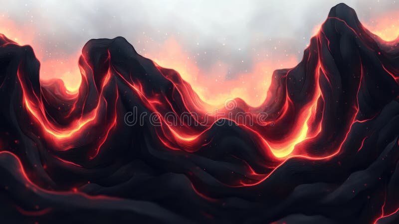 A Dramatic Depiction of Molten Lava Flowing through Rugged Volcanic ...