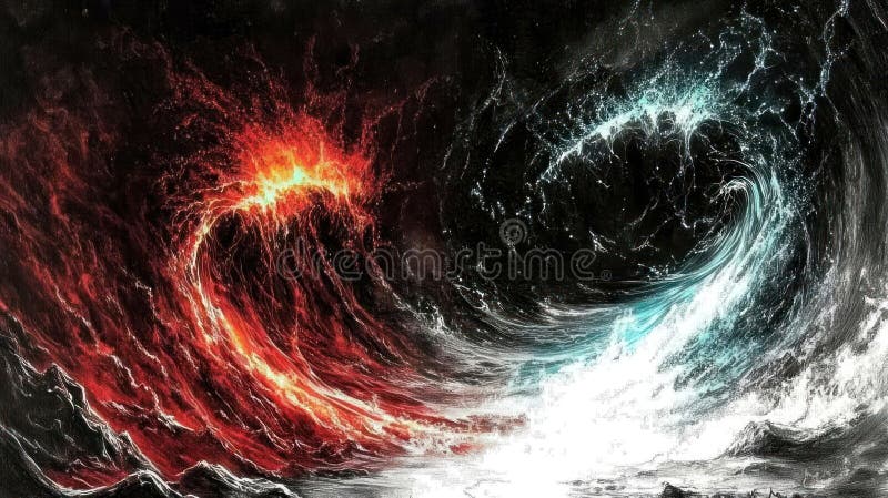 A Dramatic Depiction of Opposing Forces, Featuring Fiery Red and Icy ...
