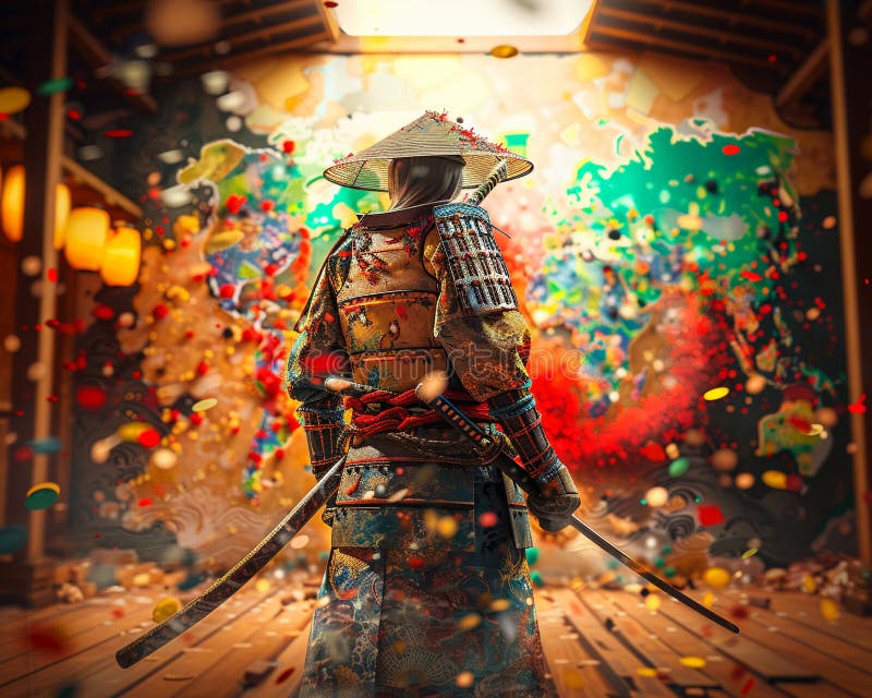 A Dramatic Depiction of a Samurai Standing Against a Backdrop of a ...