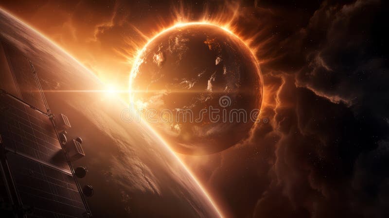 Dramatic Depiction of a Solar Eclipse Viewed from Space with Intense ...